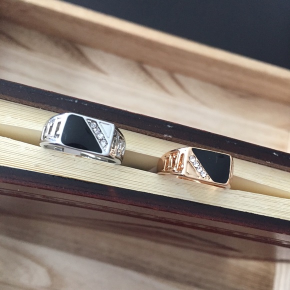 Accessories | Mens Retro Classic Gold Silver Enamel Crystal Ring | Poshmark